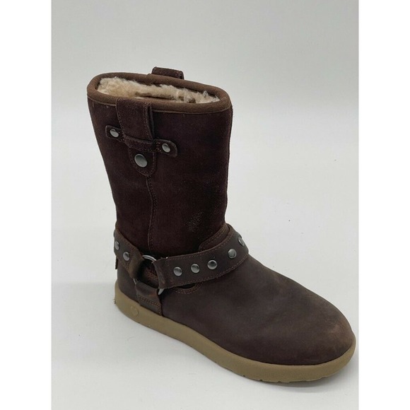 UGG | Shoes | Ugg Girls Moto Short Boots Brown Shearling Lined Studded ...